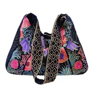 AEKA STUDIO The Azores Luxe Tote Oversized Velvet Embroidered Tote Bag Deep - Blue