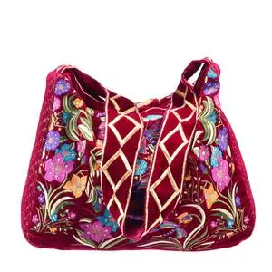 AEKA STUDIO The Selena Luxe Tote Large Embroide Velvet Tote Bag Berry - Red
