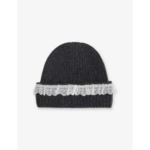 GANNI Compact Lace-edge Trim Wool Beanie - Phantom
