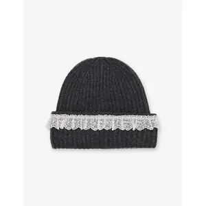 GANNI Compact Lace-edge Trim Wool Beanie