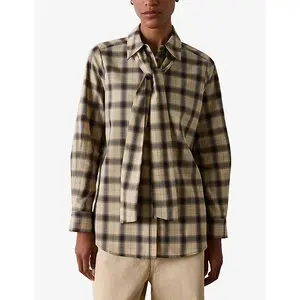 Whistles Checked Detachable-scarf Stretch-woven Shirt