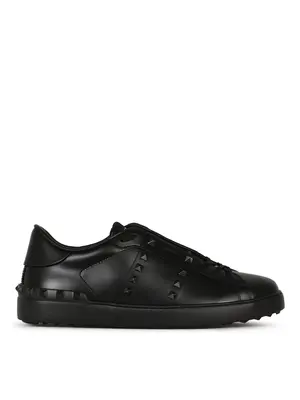 Valentino Garavani Sneaker | Rockstud Untitled | Vitello Tecnic Calf/ Ruthenium Stud - Black