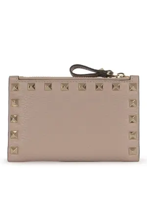 Valentino Garavani Coin Purse/card Case | Rockstud | Vitello Stampa Alce/platinum Studs