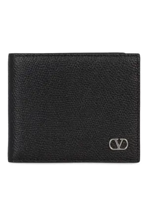 Valentino Garavani Billfold Wallet Only Card | Vlogo Signature | Vit.soft Grain/vintage Palladium Logo - Black