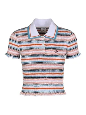 Casablanca Stripe Shirred Polo Top