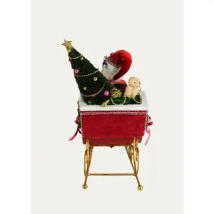 KATHERINE'S COLLECTION Merry & Magnificent Christmas Papa Noel With Sleigh Tabletop Doll