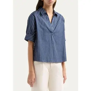 FRAME The Popover Striped Cotton Top