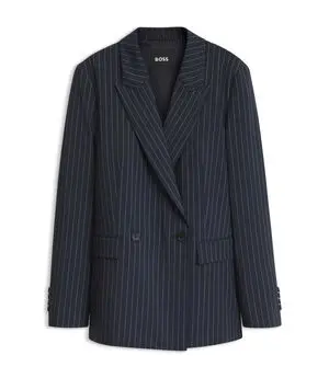 BOSS Double-breasted Relaxed-fit Blazer In Pinstriped Virgin Wool