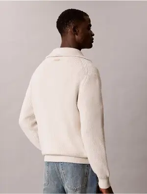 Calvin Klein Cotton Wool Quarter Zip Sweater - Unbleached