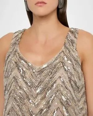 Brunello Cucinelli Bead & Sequin Silk Crepe Tank - Feather