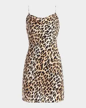 Alice + Olivia Harmony Draped Mini Slipdress - Leopard