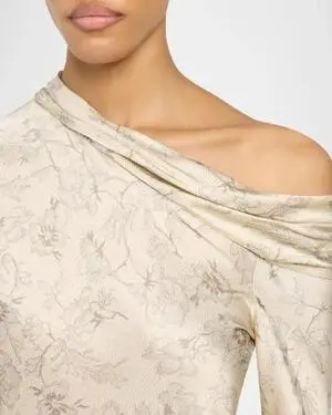 Alberta Ferretti Lace Printed Satin One-shoulder Gown - Multi Blue