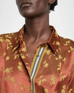 Dries Van Noten Floral Jacquard Button-down Shirt - Rust
