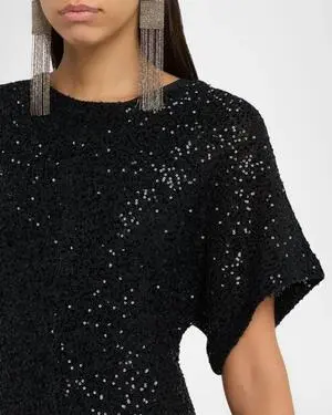 Brunello Cucinelli Sequin Linen-cashmere Midi Dress - Black