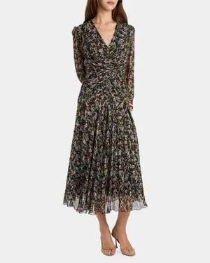 Santorelli Ruched Abstract-print Midi Dress - Evergreen