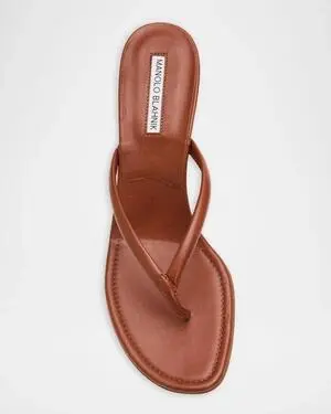 Manolo Blahnik 50mm Paterno Leather Thong Sandals - Medium Brown
