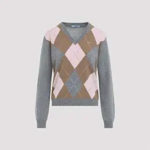 Prada Argyle V-neck Sweater