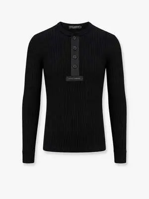 Dolce & Gabbana Ribbed Cotton Sweater With Metal Logo On The Front - Multicolor