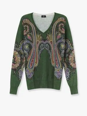 Etro Silk And Cashmere Blend Sweater With Iconic Paisley Print - Multicolor