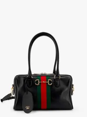 Gucci Borsetto Leather Handbag With Web Detail On The Front - Black