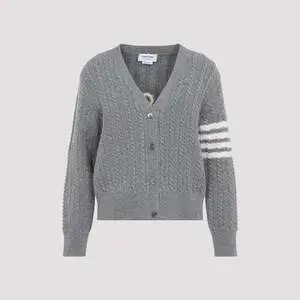 Thom Browne Anchor Intersia Cable Stitsh V Neck Cardigan