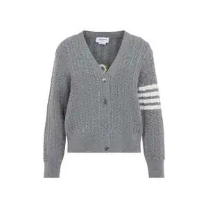 Thom Browne Anchor Intersia Cable Stitsh V Neck Cardigan