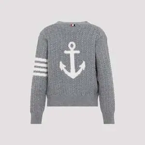 Thom Browne Anchor Intersia Cable Stitsh V Neck Cardigan