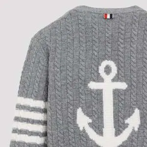 Thom Browne Anchor Intersia Cable Stitsh V Neck Cardigan