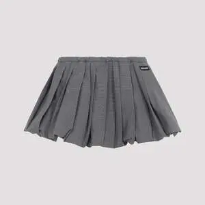 Miu Miu Plissé Check Mini Skirt - Gray