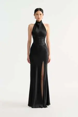 SAU LEE Etta Satin Dress - Black