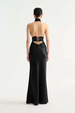 SAU LEE Etta Satin Dress - Black
