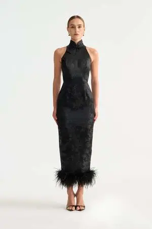 SAU LEE Jill Feather Trim Dress