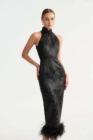 SAU LEE Jill Feather Trim Dress
