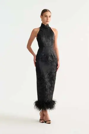 SAU LEE Jill Feather Trim Dress