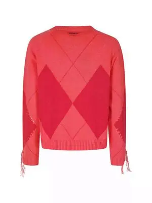 Pinko Argyle-knit Fringed Sweater
