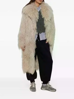 AMI Paris Long White Lamb-shearling Coat