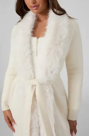 Guess Nairobi Faux Fur Trim Long Cardigan