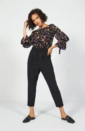 Topshop Floral Tie Sleeve Off-the-shoulder Top