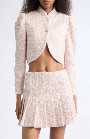 Alice + Olivia Ilaria Embellished Tweed Cropped Jacket - Blush
