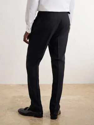 Thom Sweeney Straight-leg Satin-trimmed Wool-fresco Suit Trousers