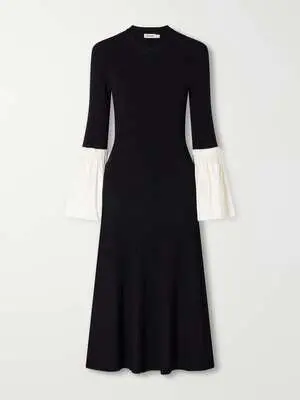 Simkhai Maelle Ribbed Taffeta-trimmed Jersey Midi Dress