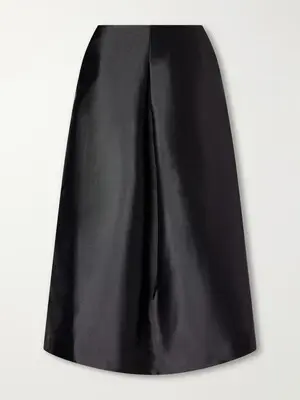Simkhai Vexa Pleated Duchess-satin Midi Skirt - Black