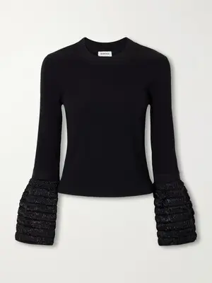 Simkhai Maggie Bouclé-trimmed Ribbed Jersey Top - Black