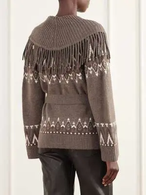 Simkhai Anaise Fringed Fair Isle Wool-blend Cardigan - Brown
