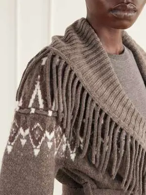 Simkhai Anaise Fringed Fair Isle Wool-blend Cardigan - Brown