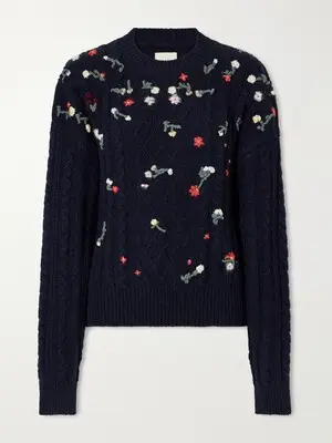 Khaite Elias Embroidered Cable-knit Cashmere Sweater - Blue