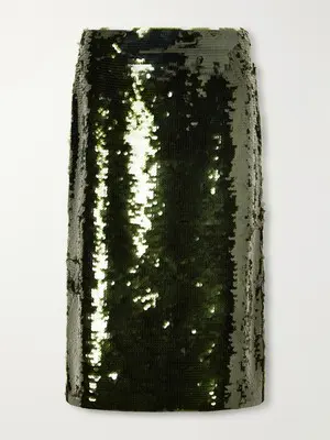 Carolina Herrera Sequined Knitted Knee-length Skirt - Green