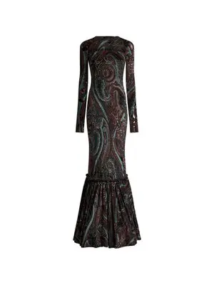 Etro Long Jacquard Chenille Dress With A Paisley Pattern