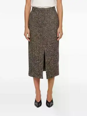 THELAURENT Herringbone Front-slit Midi Skirt