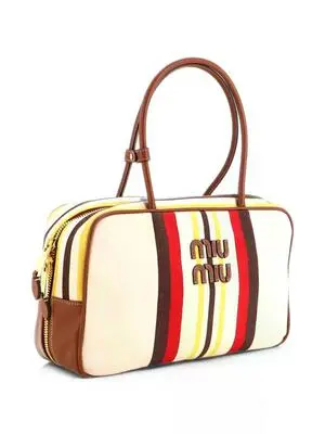 Miu Miu Beau Top Handle Bag Striped Canvas With Leather Large Satchel